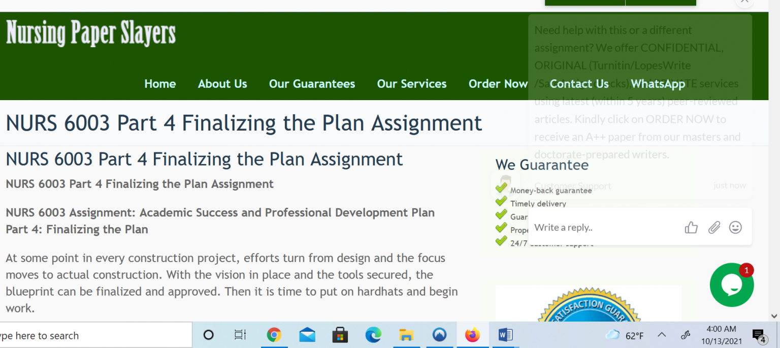 Nurs 6003 Part 4 Finalizing The Plan Assignment Mycoursebay